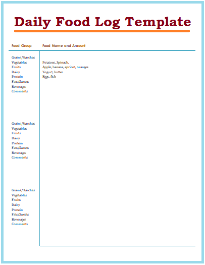 Food Log Template | 22+ Free Printable Word, Excel & PDF Formats ...