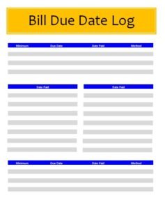 Due Date Log Template | Free Log Templates