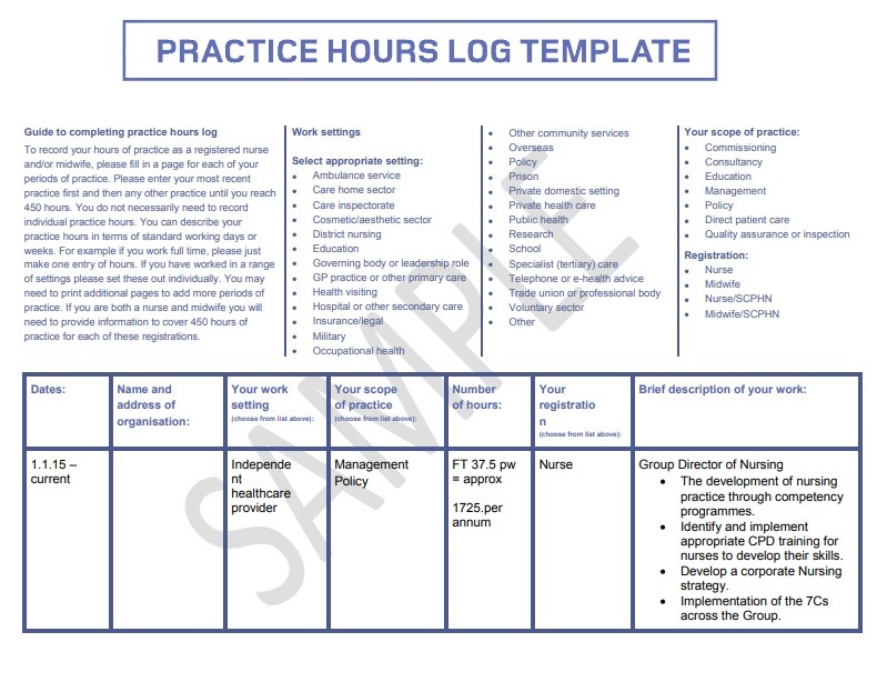 Practice Hours Log Format | Free Log Templates