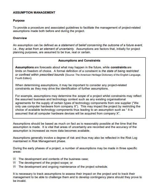 Assumption Log Templates | 6+ Free Printable Word & PDF Formats ...