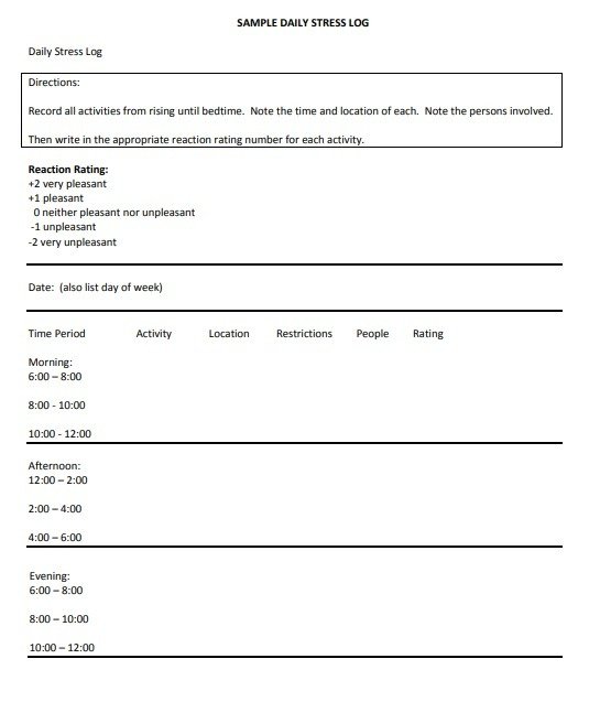Stress Log Template 12 Free Printable Word Excel PDF Formats Stress Log Template 12 Free Printable Word Excel PDF Formats