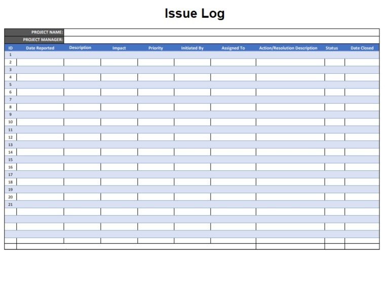Issue Log Templates 9 Free Printable Word Excel PDF Formats