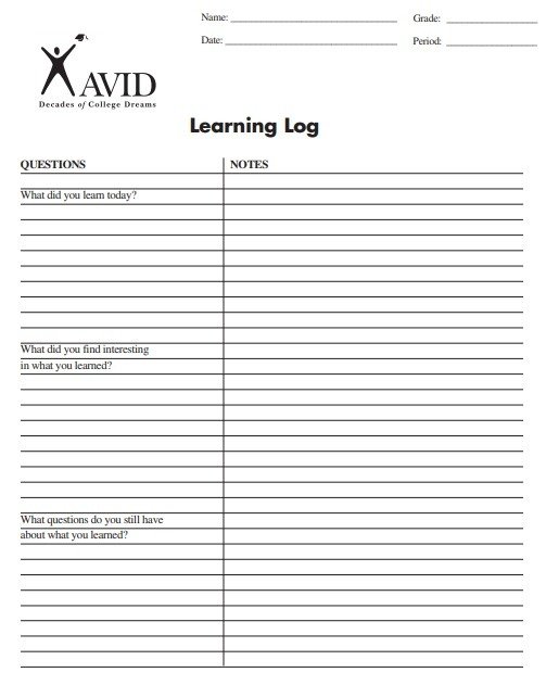 Learning Log Templates Free Log Templates