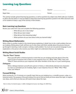 Learning Log Templates | Free Log Templates