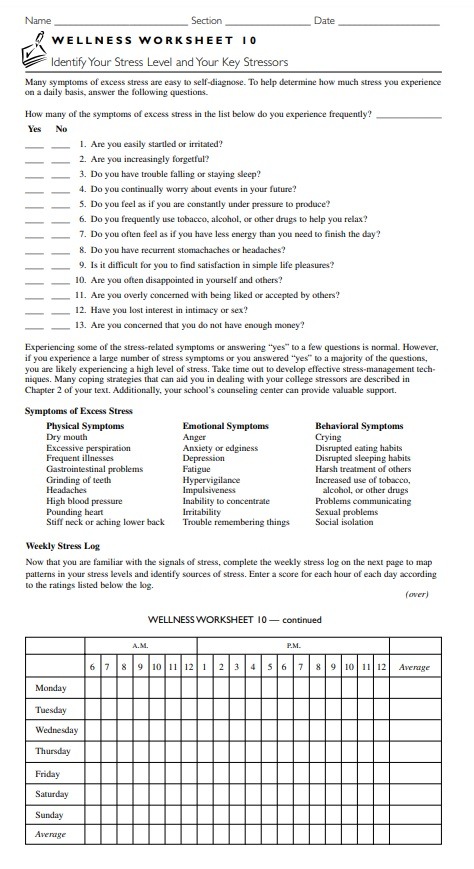 Stress Log Template | 12+ Free Printable Word, Excel & PDF Formats ...