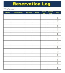 Reservation Log Templates | 10+ Free Printable Word & Excel Samples ...