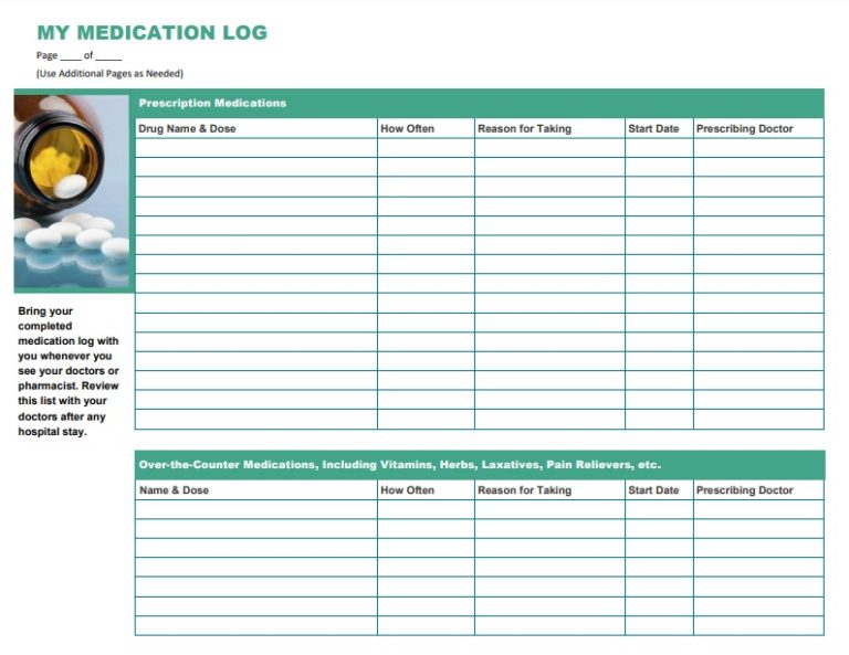 Medication Log Templates | 8+ Free Printable & Editable MS Word Formats ...