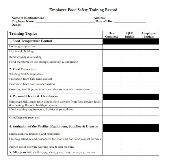 Food Safety Training Plan Template Food Safety Training Plan Template