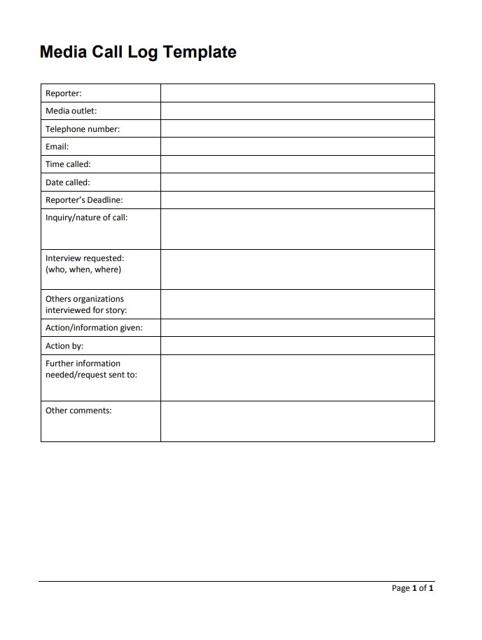 Call Log Templates | Free Log Templates