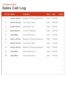 Call Log Templates | Free Log Templates