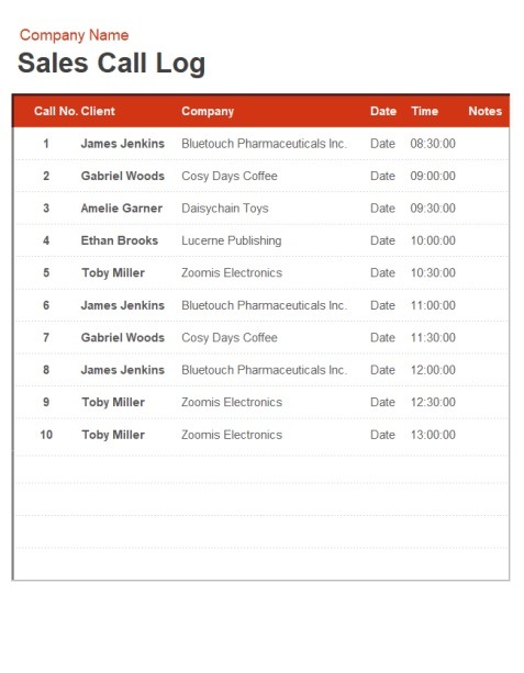 Call Report Template Excel