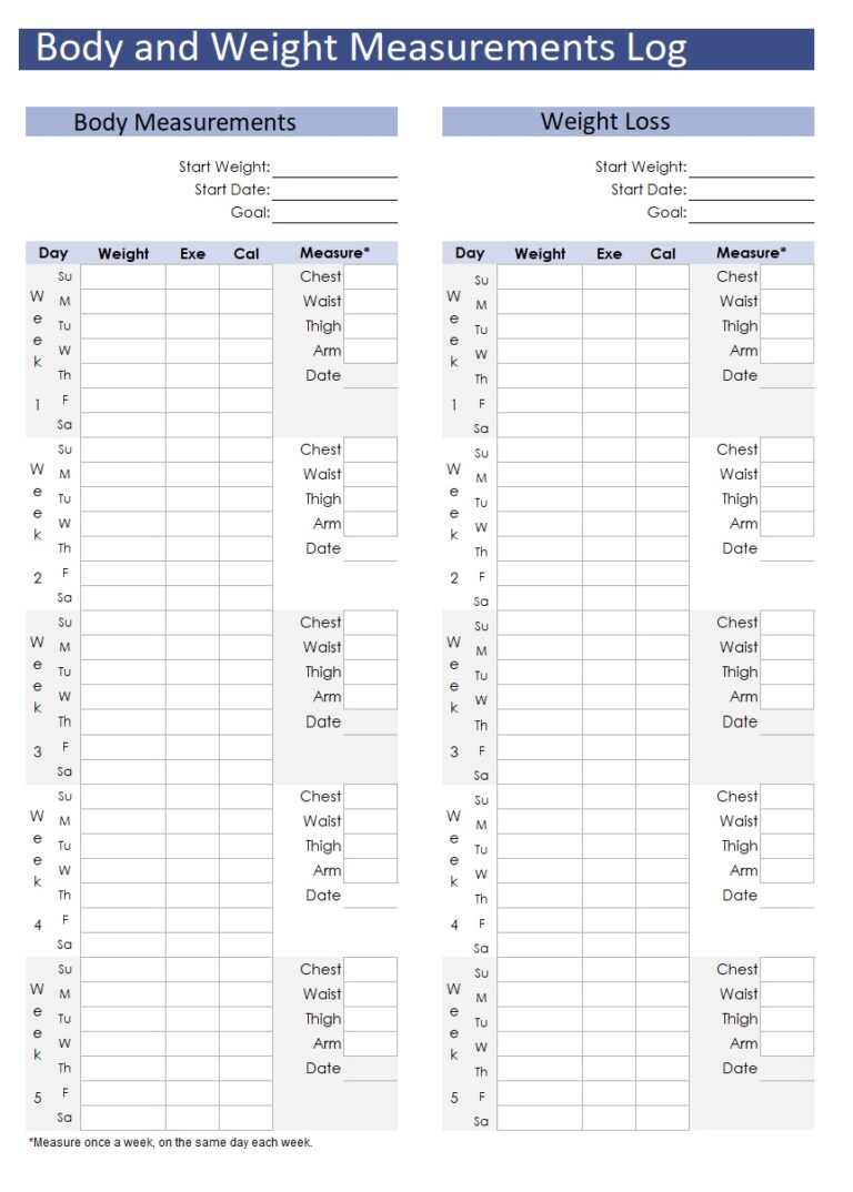 Body Measurements Log Template | Free Log Templates