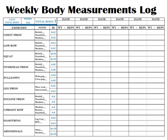 Body Measurements Log Template | Free Log Templates