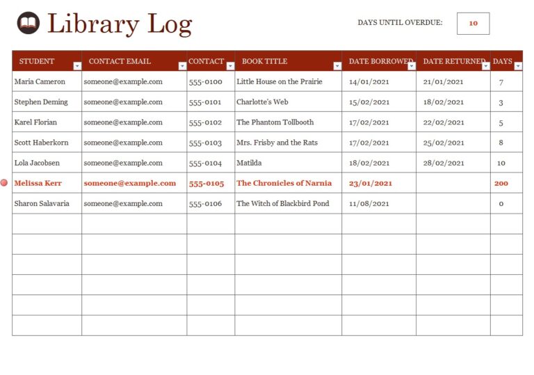 Library Log Template | Free Log Templates