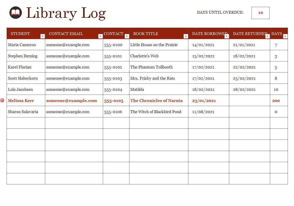 Library-Log-Template | Free Log Templates