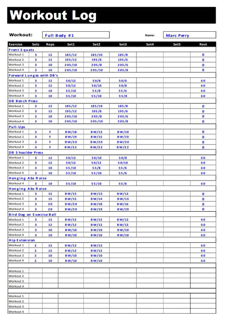 8+ Workout Log Template | Free Log Templates
