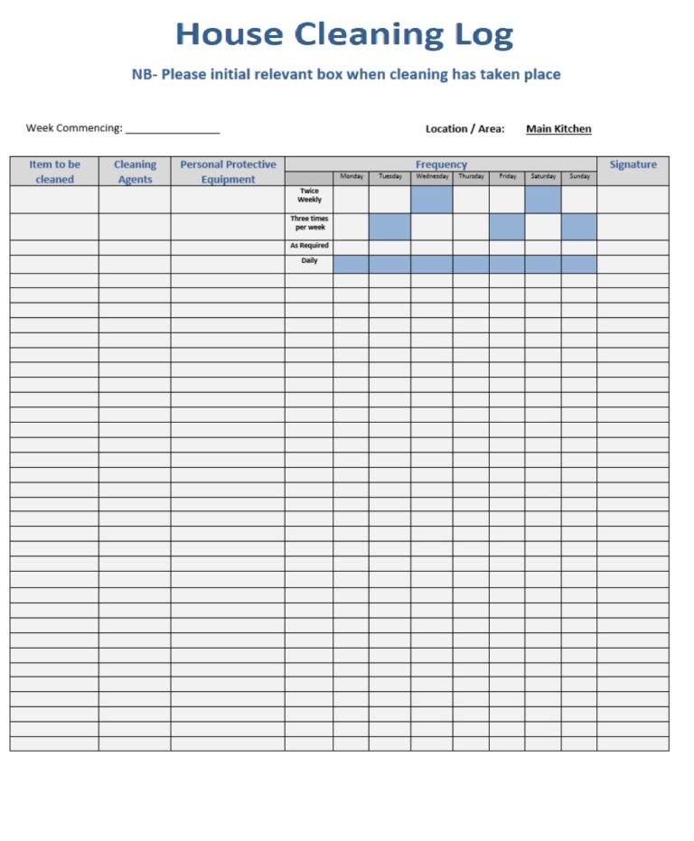 9+ House Cleaning Log Template | Free Log Templates