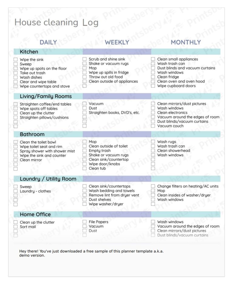 House Cleaning Log Template | Free Log Templates