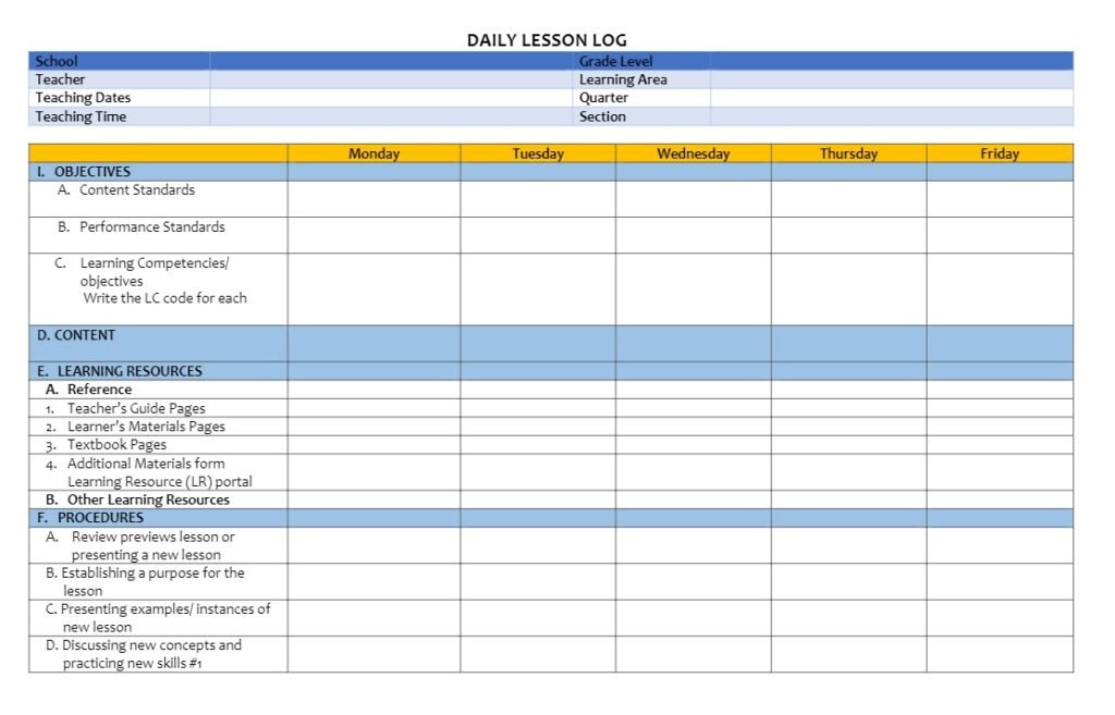 Daily Lesson Log Templates 8 Free Printable MS Word Formats Samples