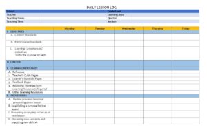 Daily Lesson Log Template | Free Log Templates
