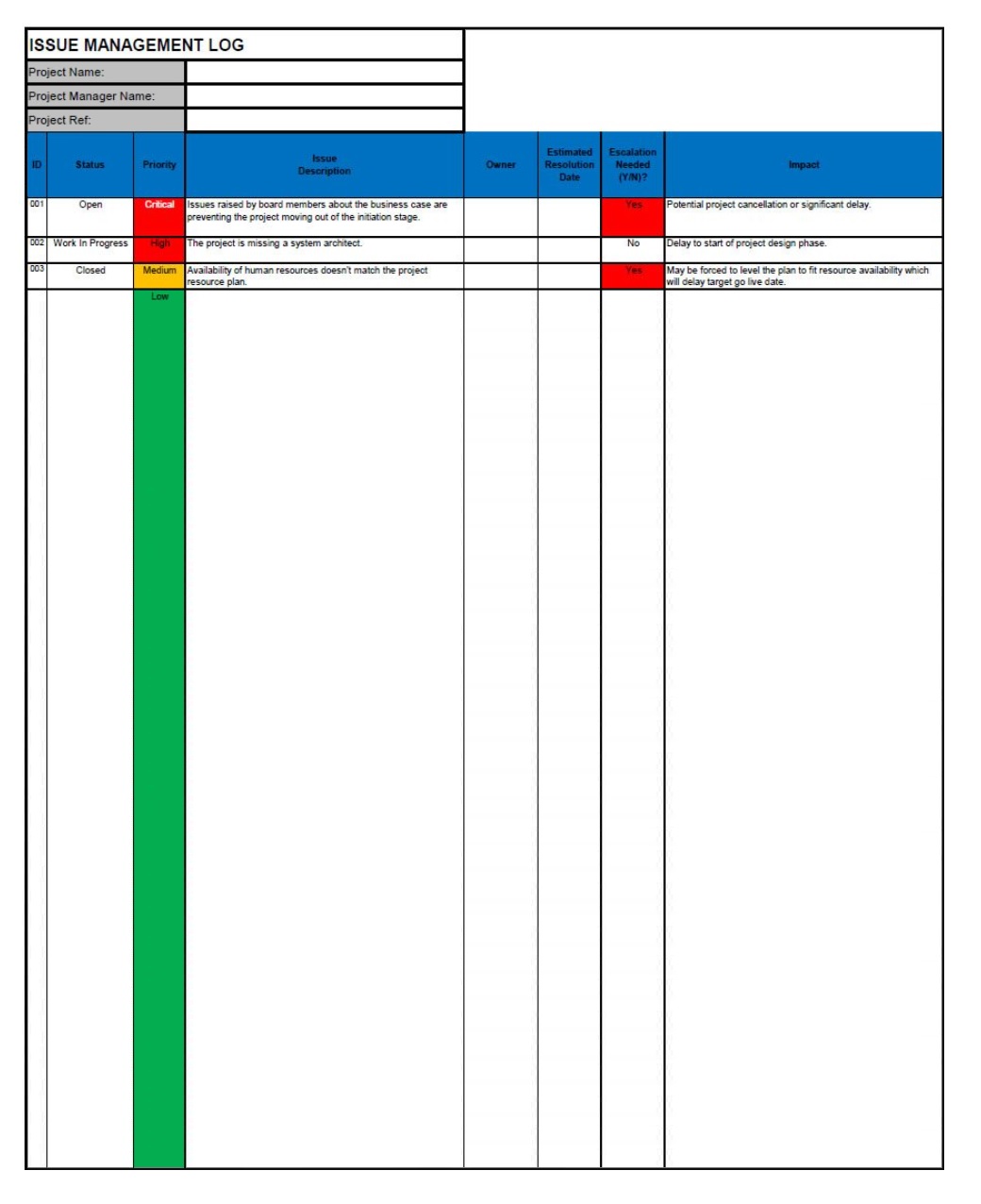 Project Issues Log Template | 7+ Free Printable Word, Excel & PDF ...
