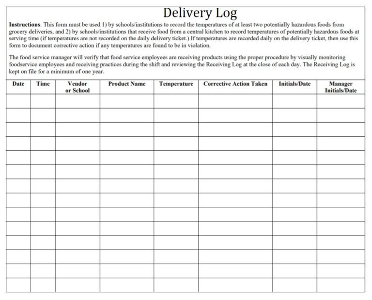 Delivery Log Template | Free Log Templates