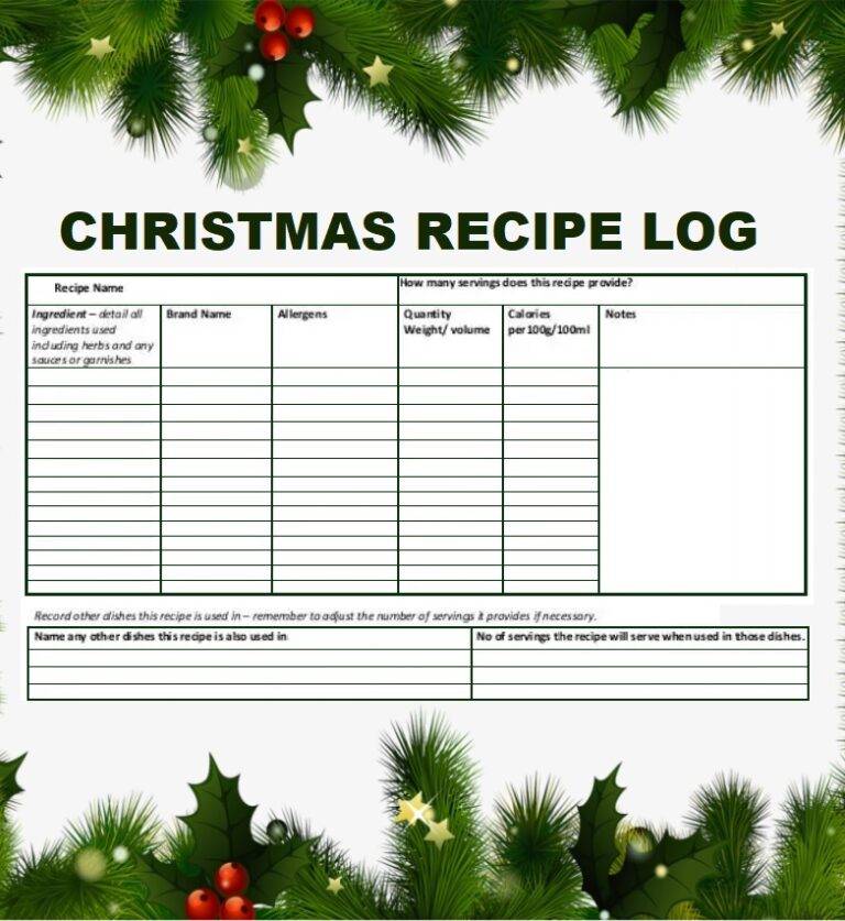 Christmas Recipe Log Template | Free Log Templates